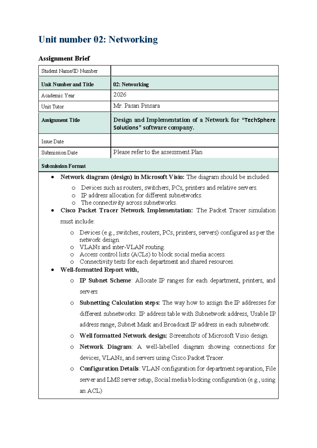 Unit 02: Networking Assignment Brief - Design & Implementation Guide ...