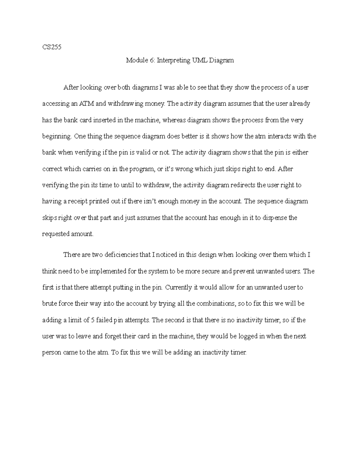 CS255 Mod 6 UML Diagrams Analysis and Improvements - Studocu