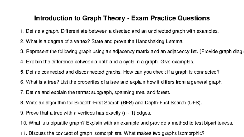 Graph Theory Exam Practice Questions (Course Code: GT101) - Studocu