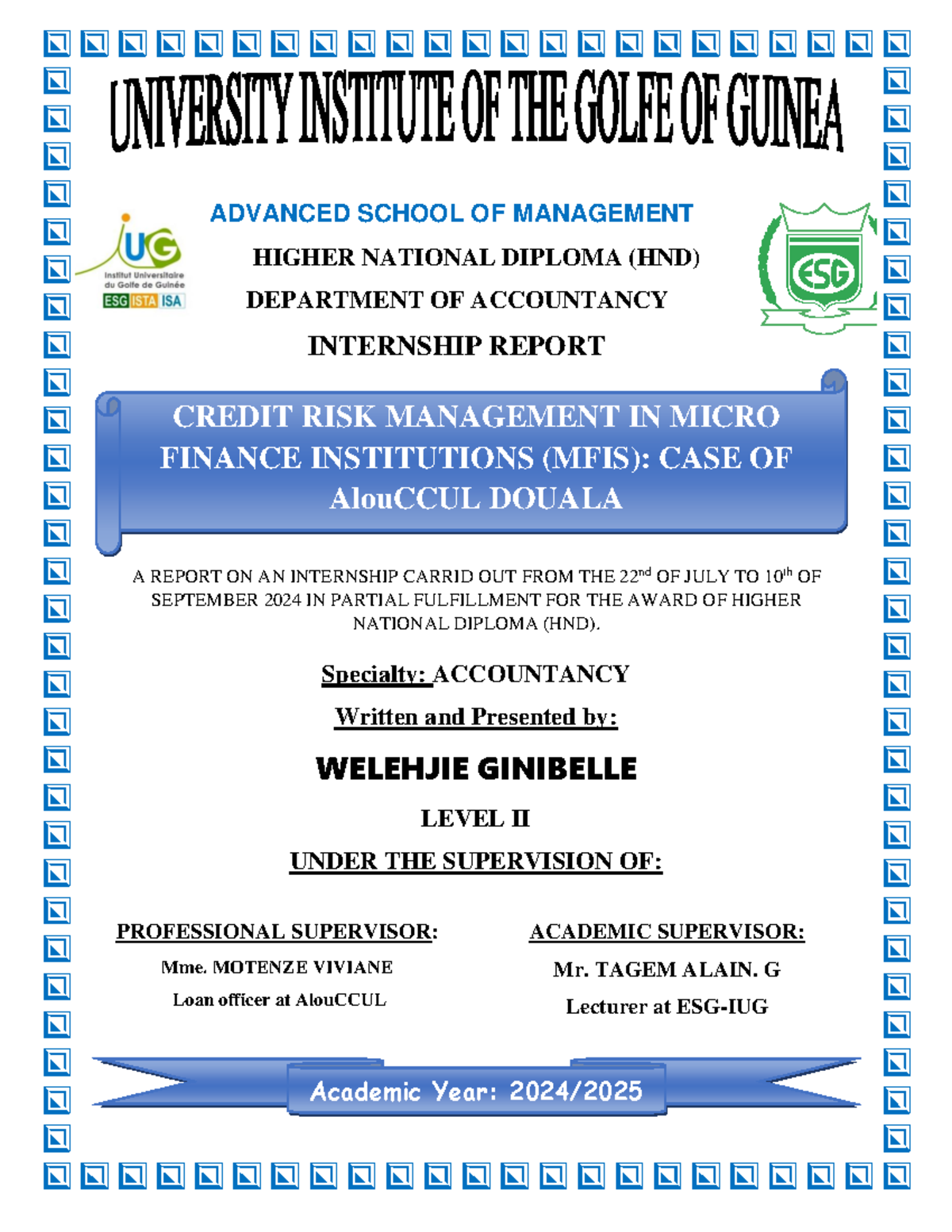 HND Internship Report: Credit Risk Management in MFIs at AlouCCUL - Studocu