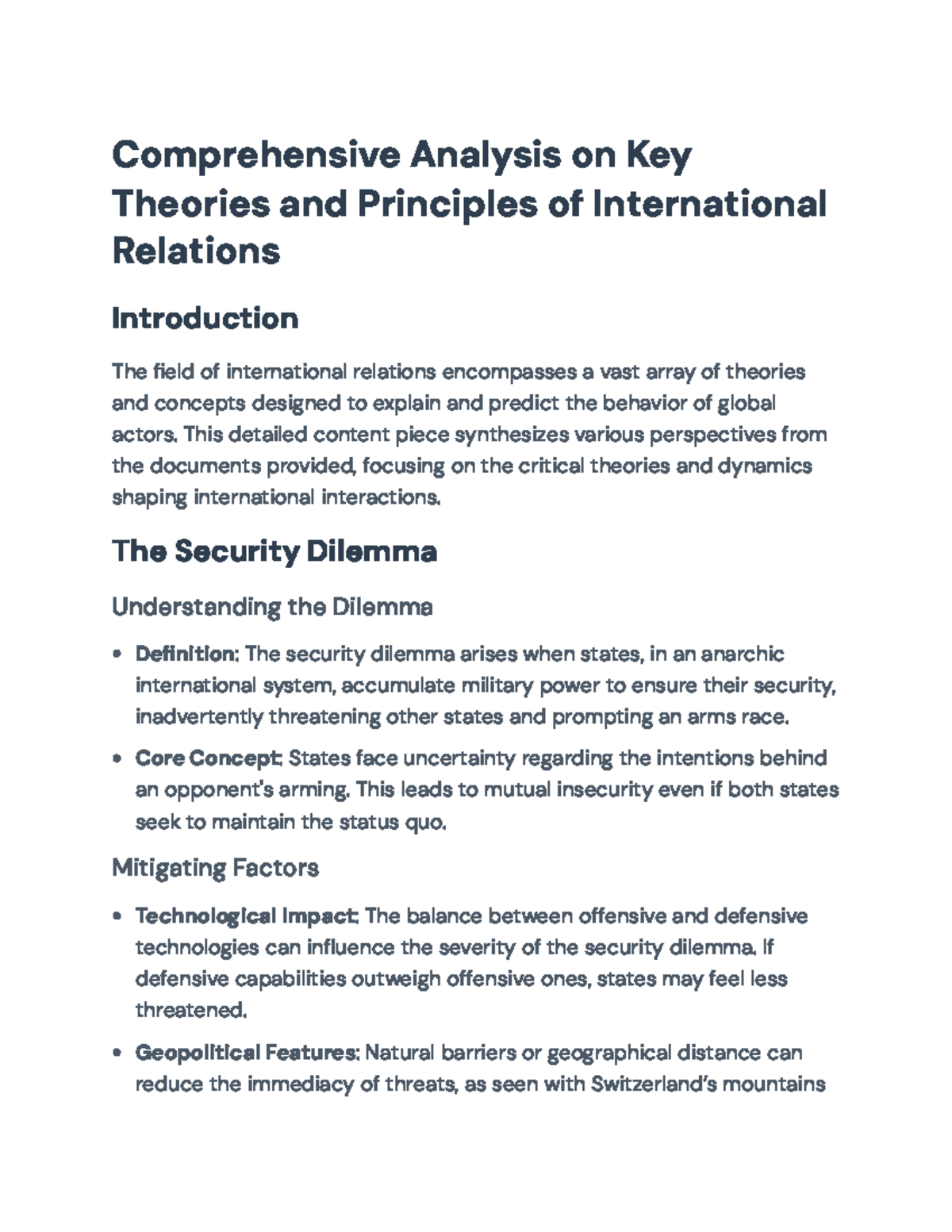 Comprehensive Analysis of International Relations Theories and Dynamics ...