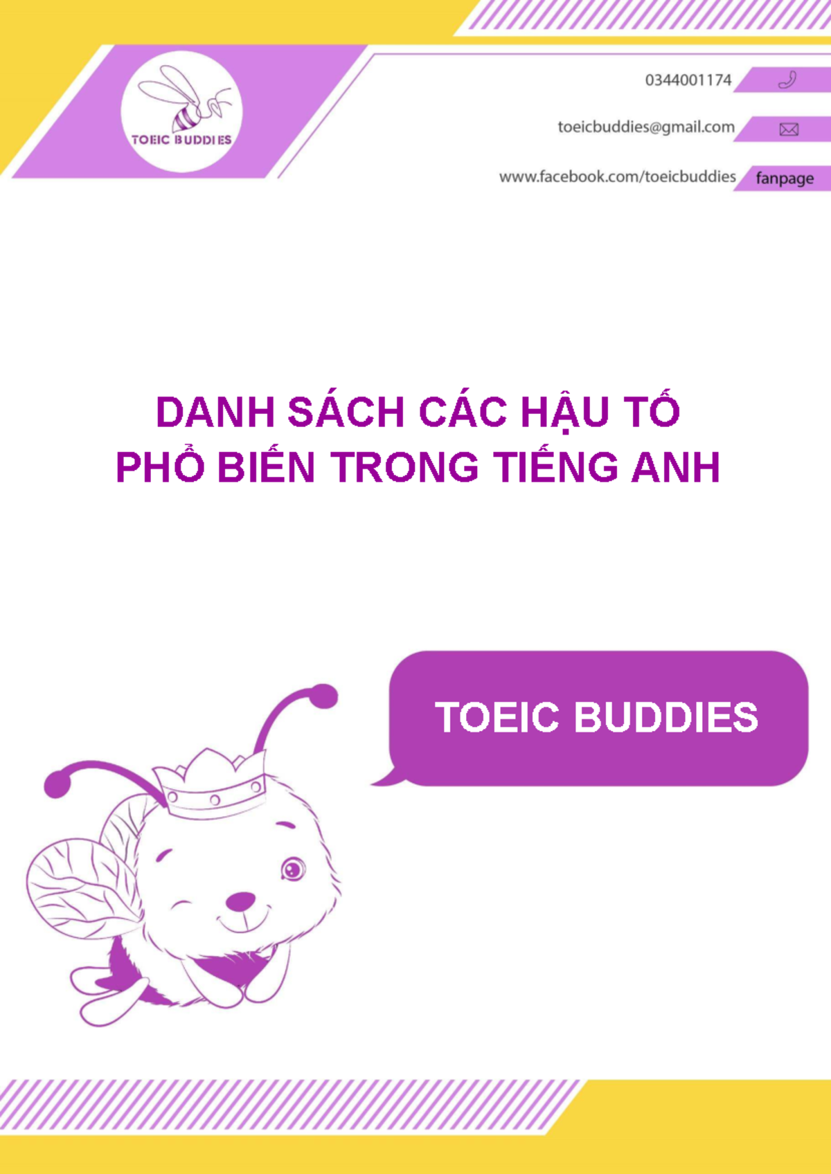 DANH SÁCH CÁC HẬU TỐ PHỔ BIẾN TRONG TIẾNG ANH - TOEIC BUDDIES - Studocu