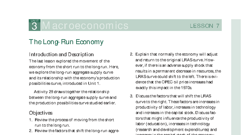 UNIT 3 Macroeconomics LESSON 7 Aggregate Supply & Production ...