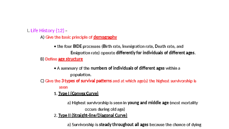 Ecology Notes: Life History Evolution, Competition, and Succession (BIO ...