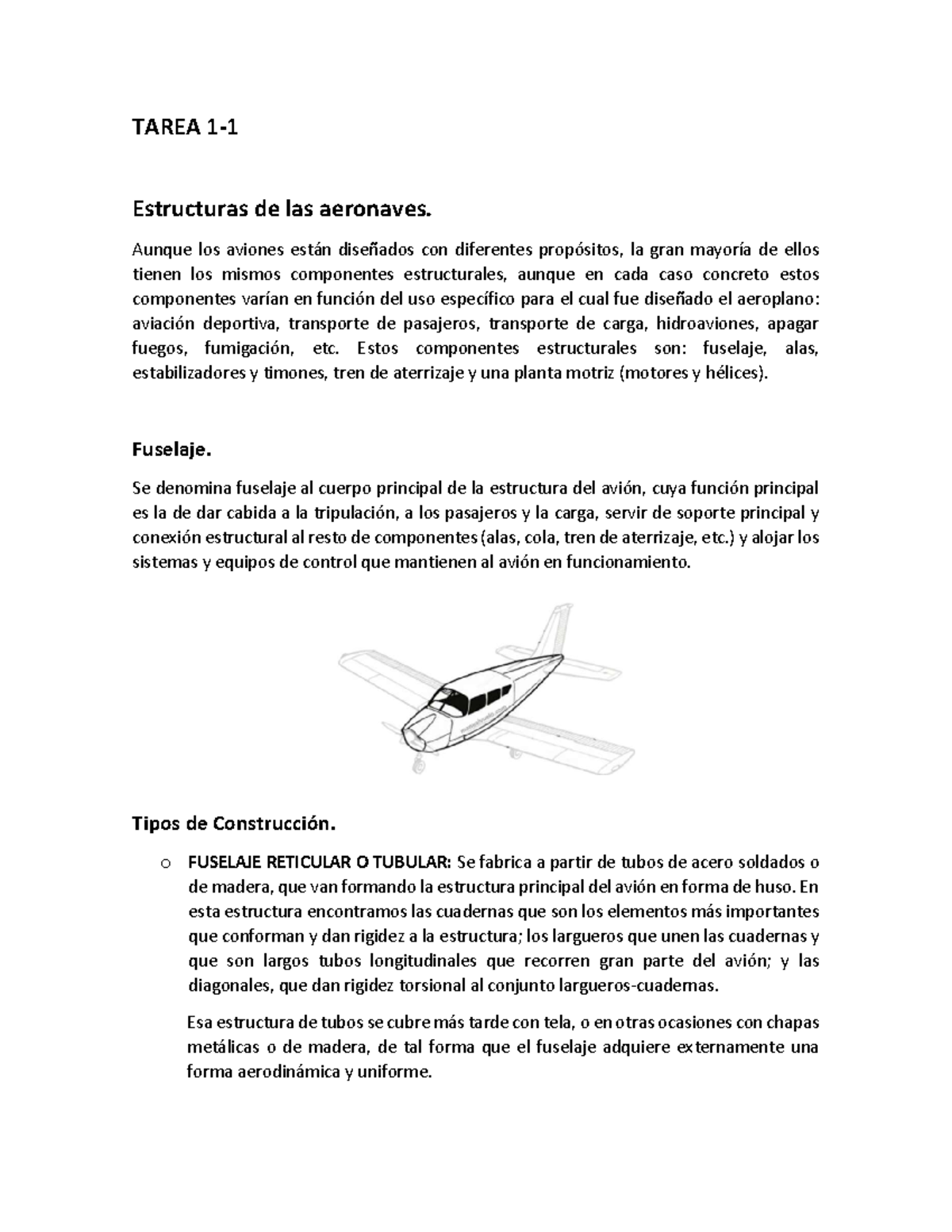 Tipos de Fuselaje y Tren de Aterrizaje en Aeronaves - TAREA 1 - Studocu