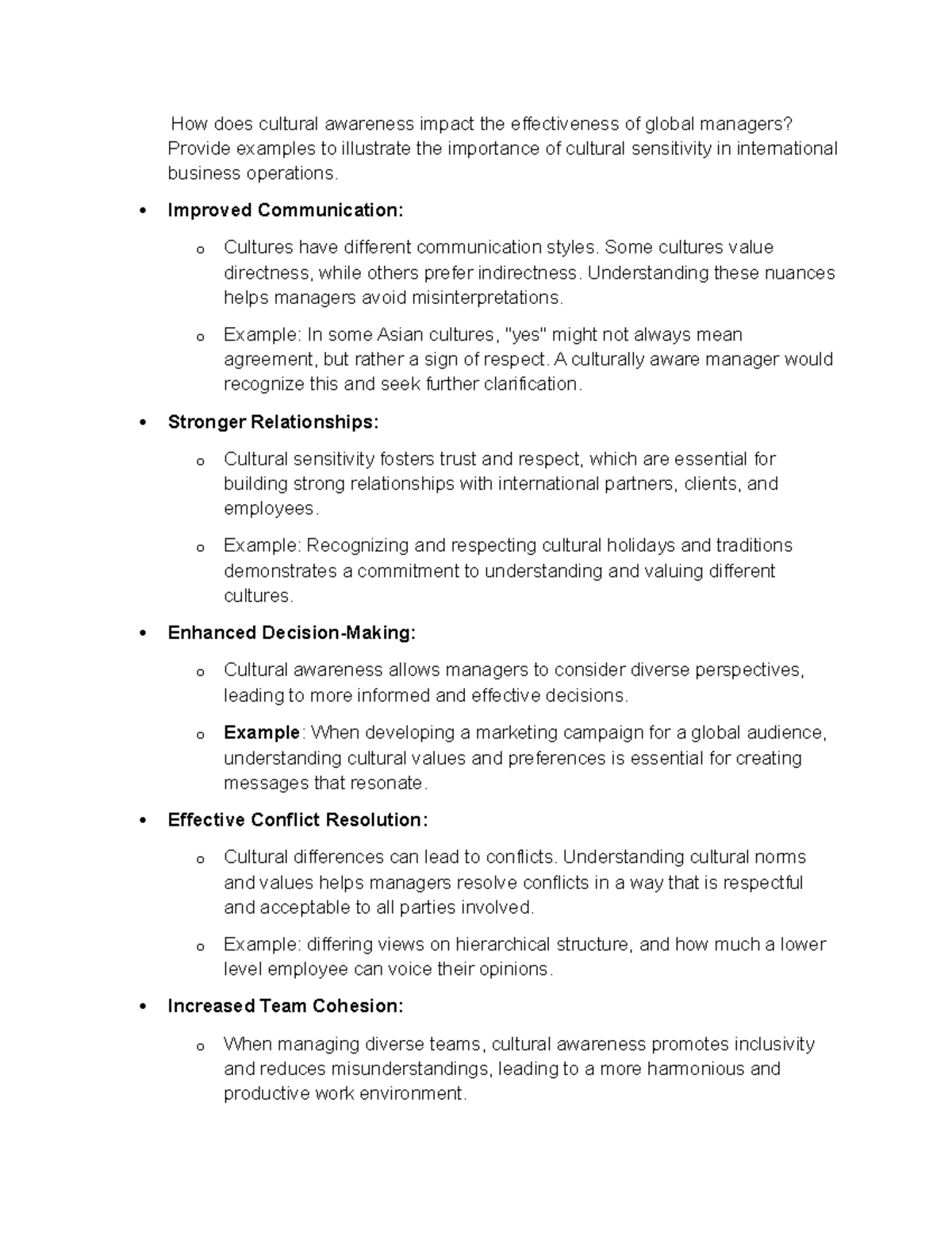MNA homework - How does cultural awareness impact the effectiveness of ...