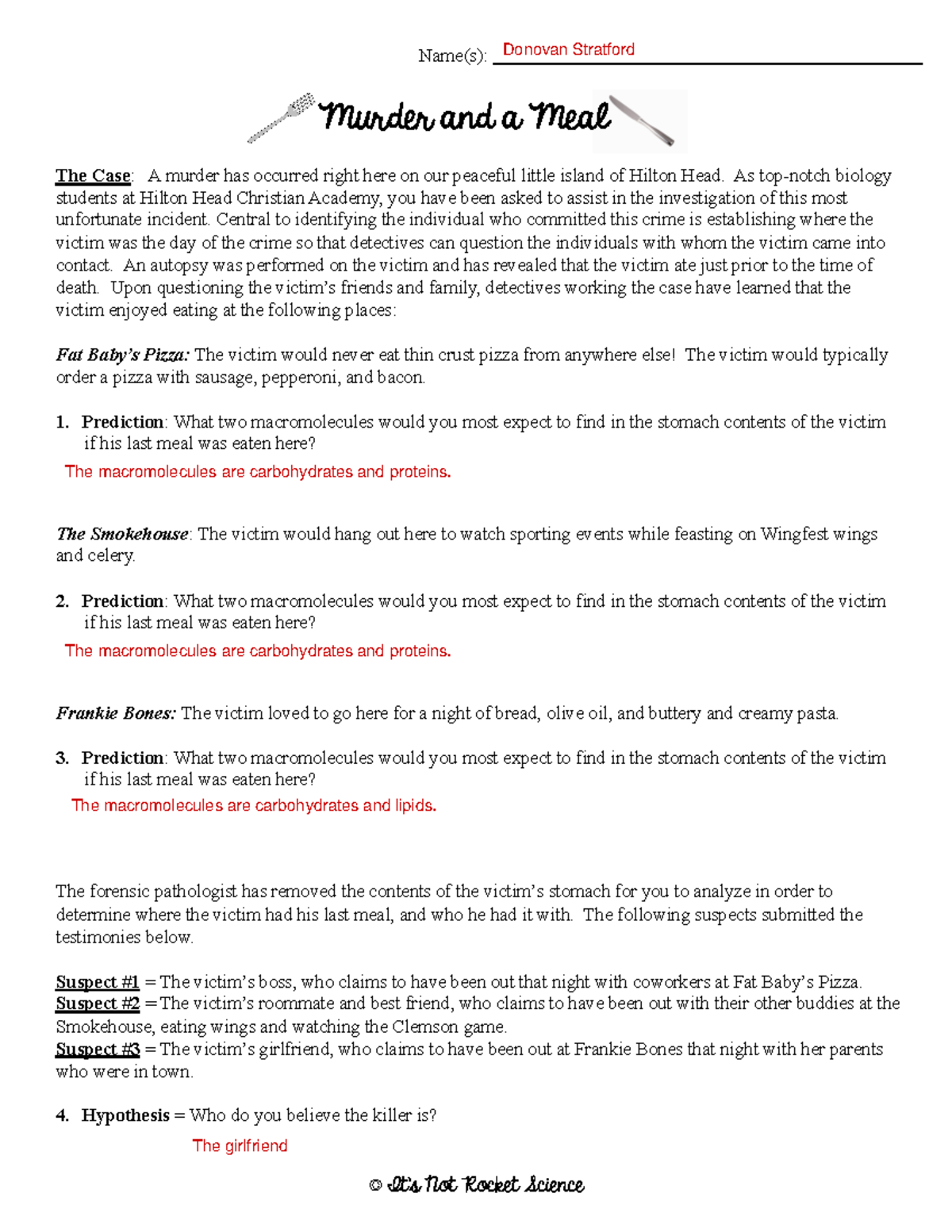Macromolecule Lab Investigation: Murder Mystery Case Study - Studocu