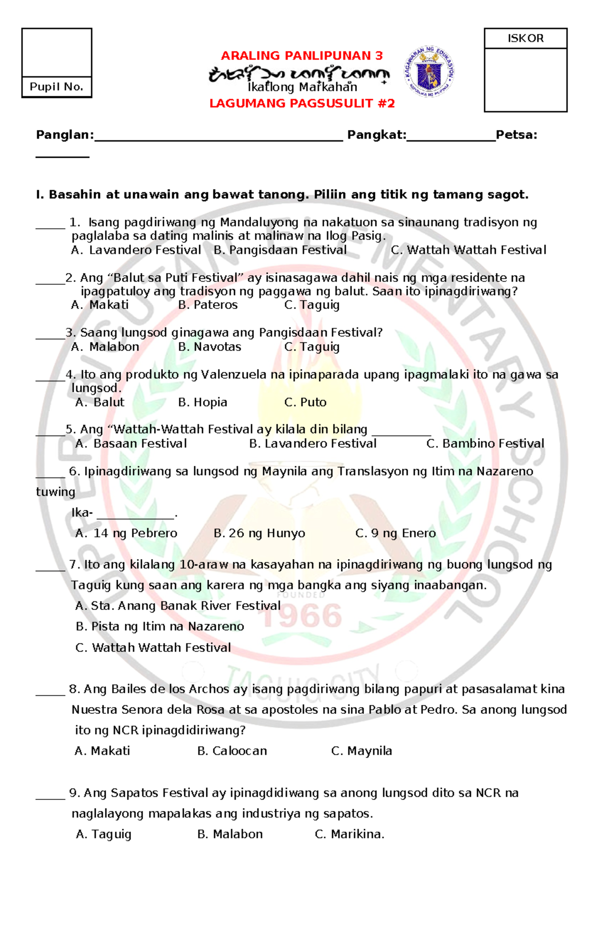 AP ST2-Q3 - SUMMATIVE TEST MELC BASED THIRD QUARTER - ISKOR ARALING ...