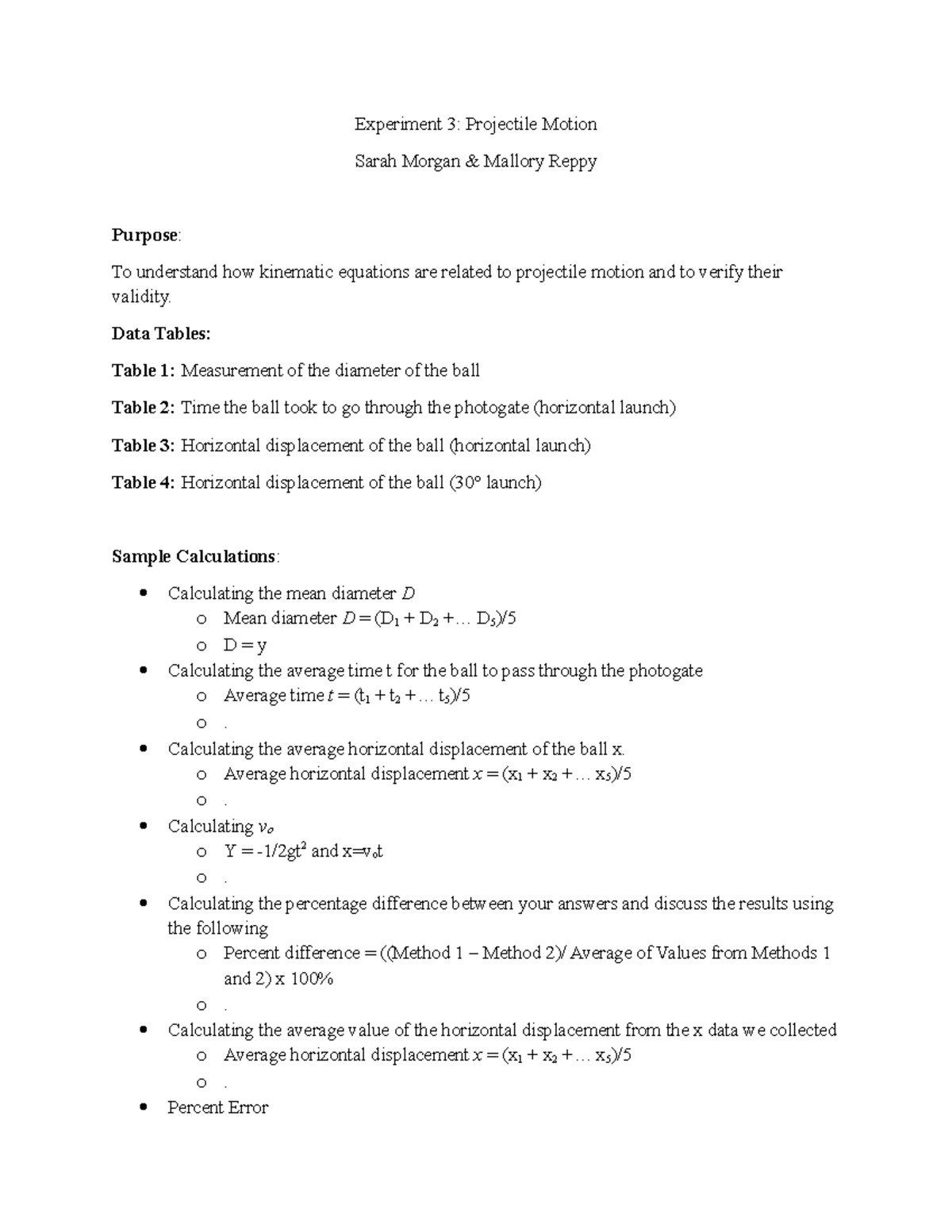 Projectile Motion - Experiment 3: Kinematic Equations Analysis - Studocu