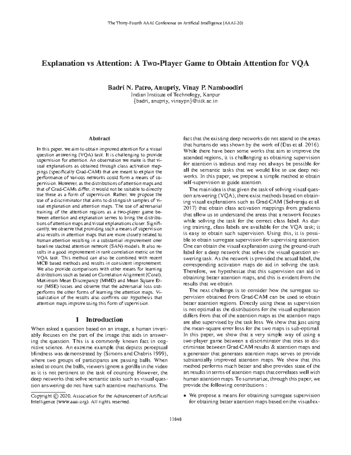 Adversarial Attention for Visual Question Answering (VQA) - PAAN Method ...