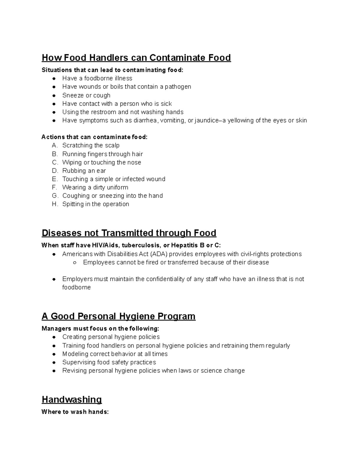 FSS - Chapter 4 - Practices for Safe Food Handlers - Studocu