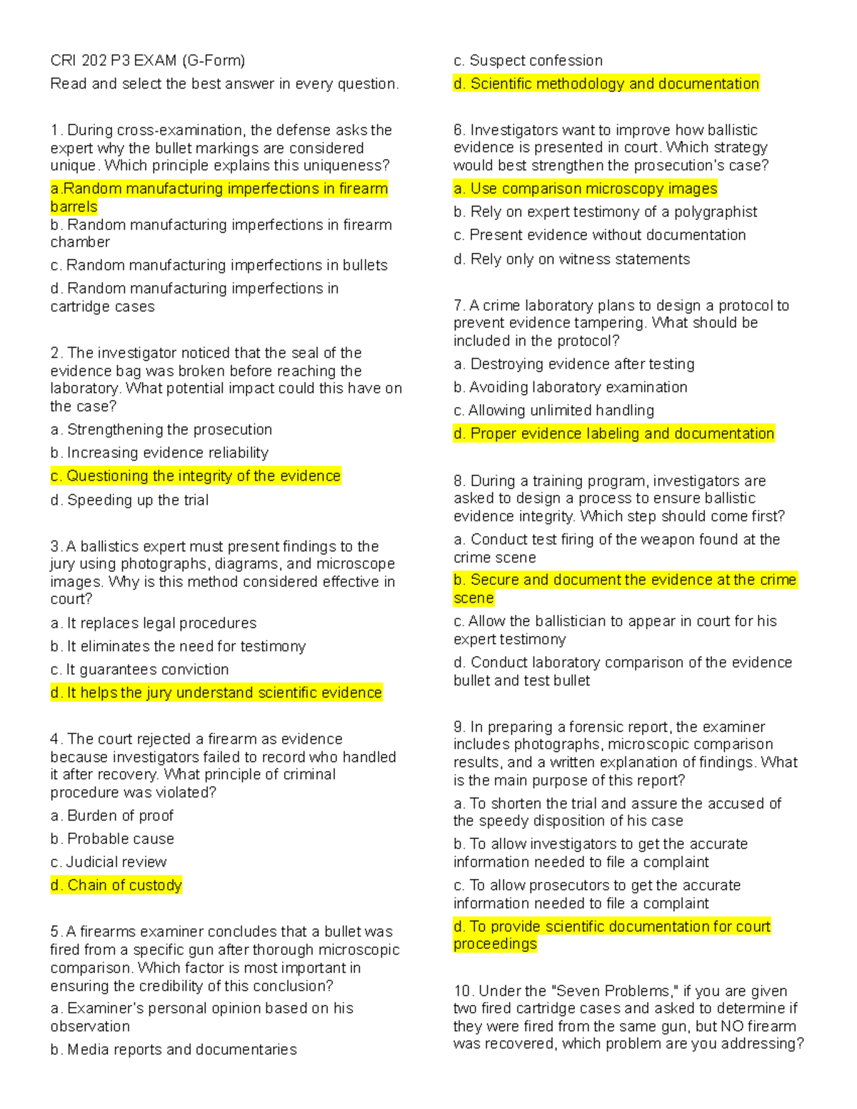 CRI 202 P3 EXAM: Forensic Ballistics and Evidence Handling - Studocu