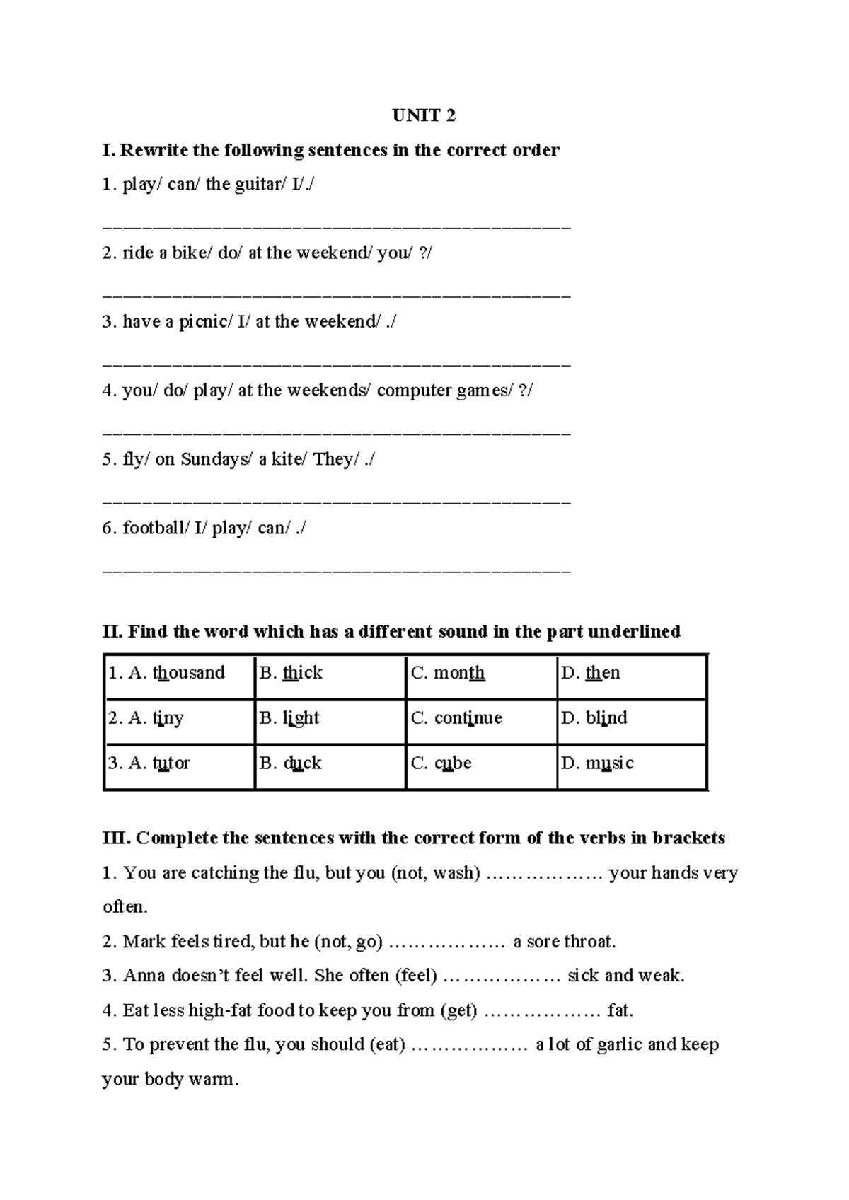 UNIT 2 - Sentence Structure and Vocabulary Exercises - Studocu
