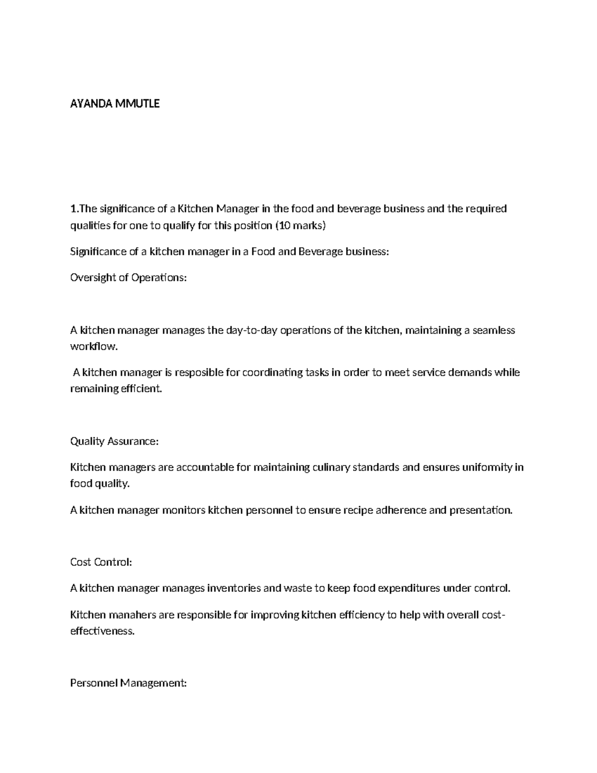 AYANDA MMUTLE Test 2 - Kitchen Management & Quality Control Insights ...