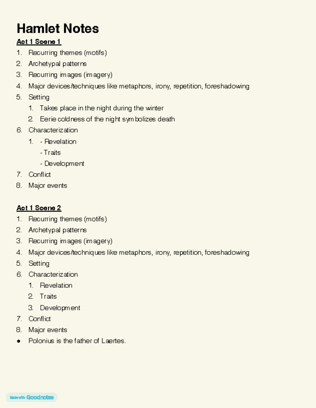 Hamlet Notes: Key Themes and Devices in Act 1 (HLT101) - Studocu