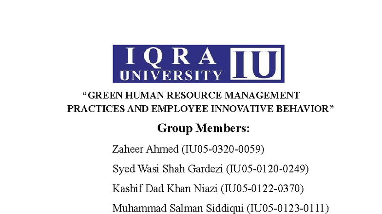 HUMAN RESOURCE MANAGEMENT PRACTICES & EMPLOYEE INNOVATION (HRM 101 ...