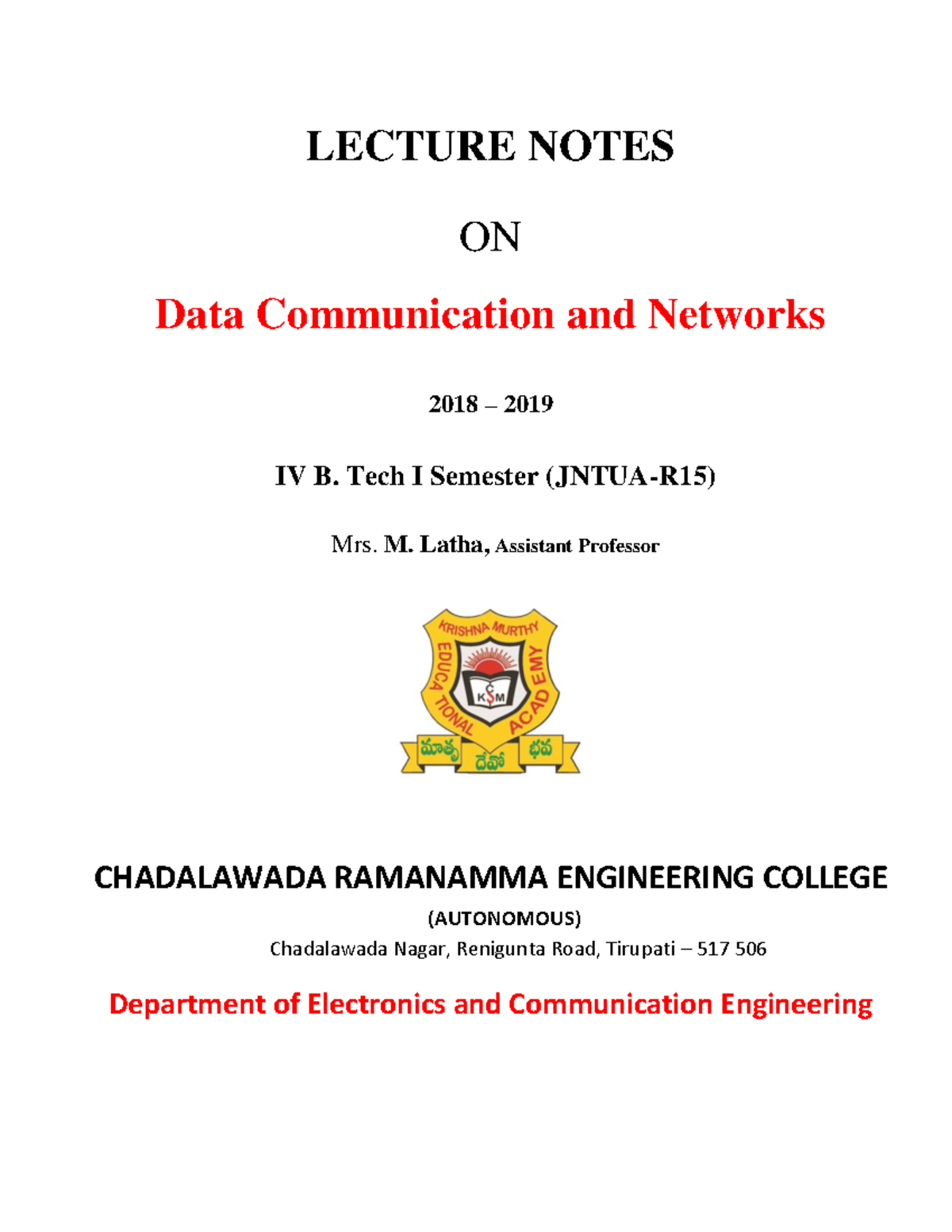 Data Communication network Notes - LECTURE NOTES ON Data Communication ...