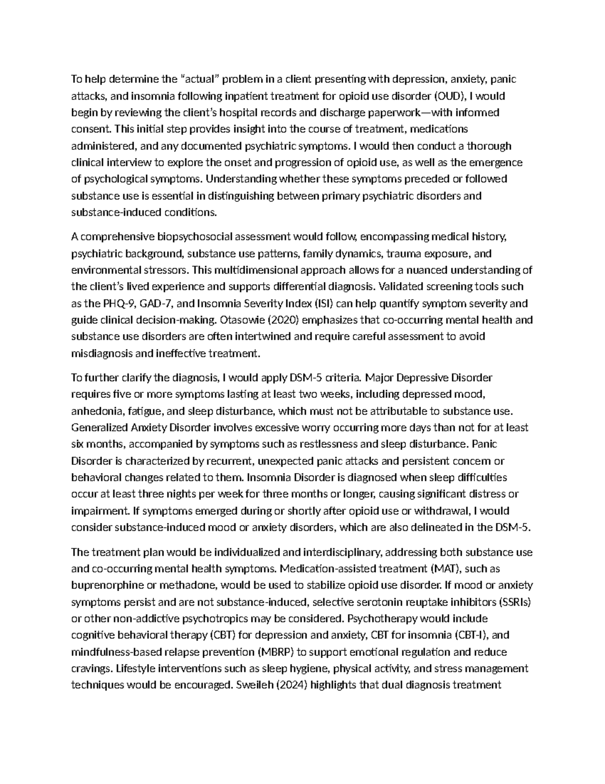 Assessment and Treatment Plan for OUD-Related Mental Health Issues ...