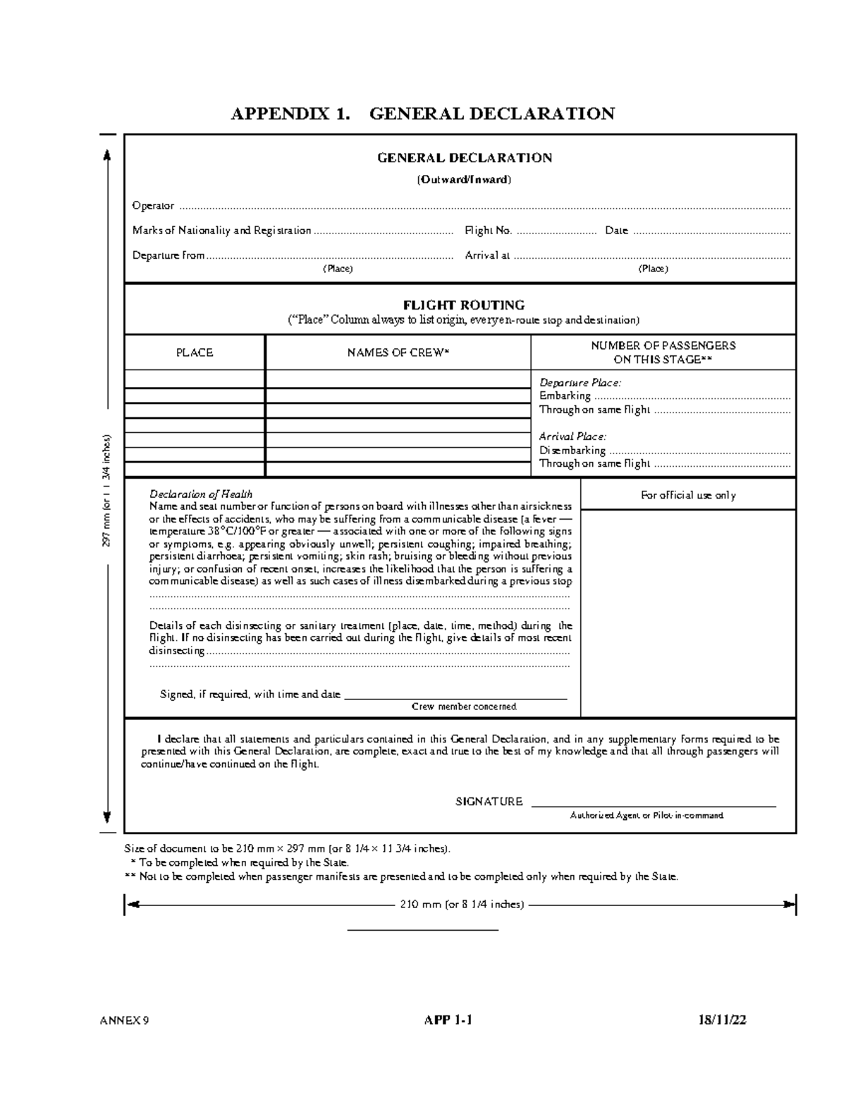 ICAO Annex 9: Aircraft General Declaration Appendix 1 - Studocu