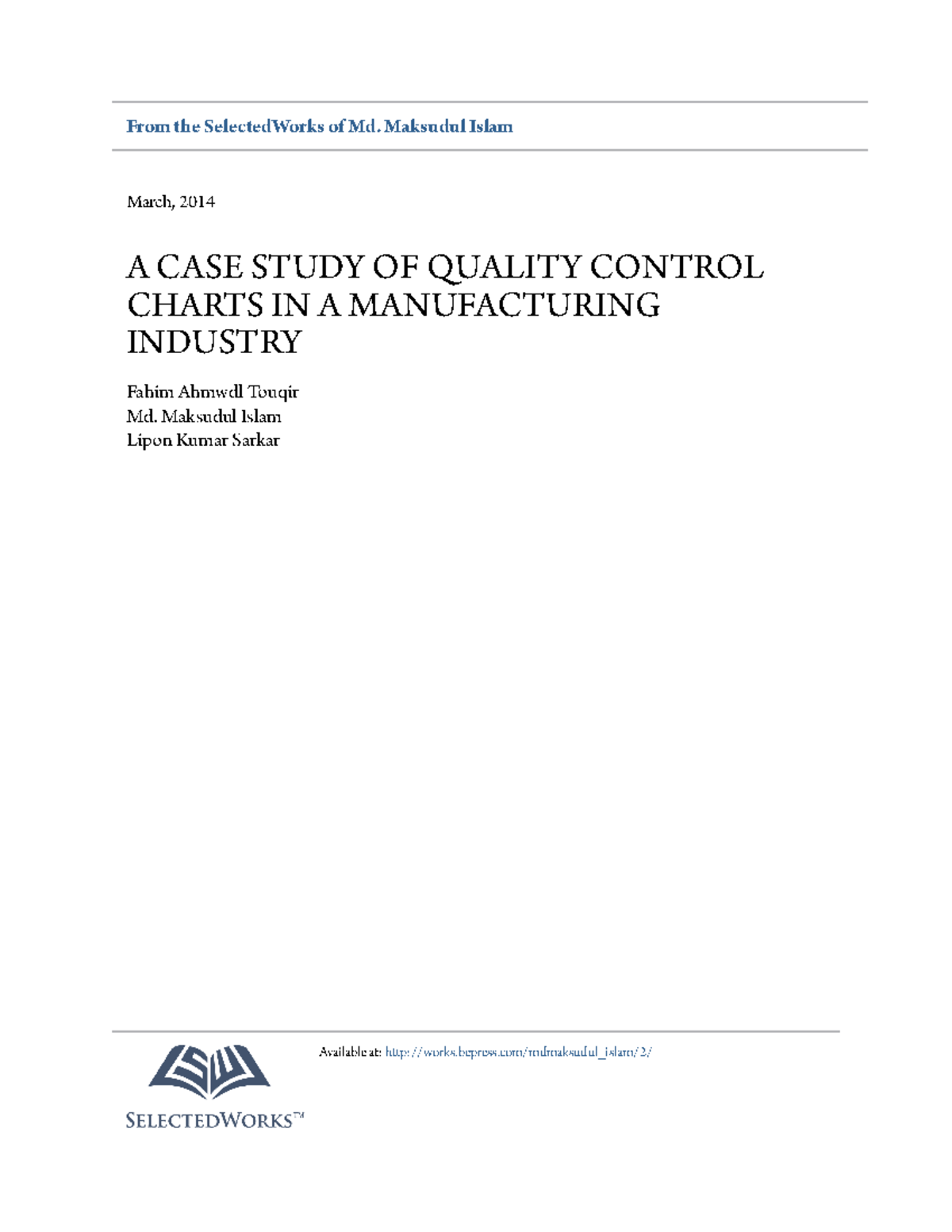 A CASE Study OF Quality Control Charts IN A Manufacturing Industry ...