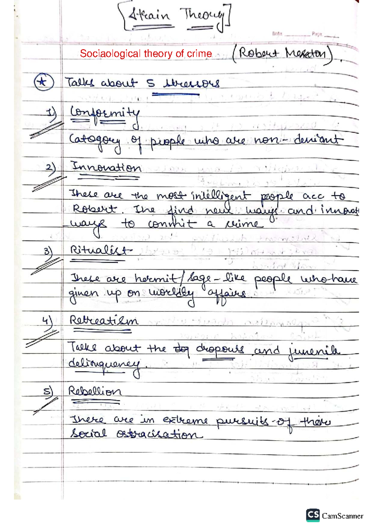 Sociological Theories of Crime: Strain Theory Notes (CS) - Studocu