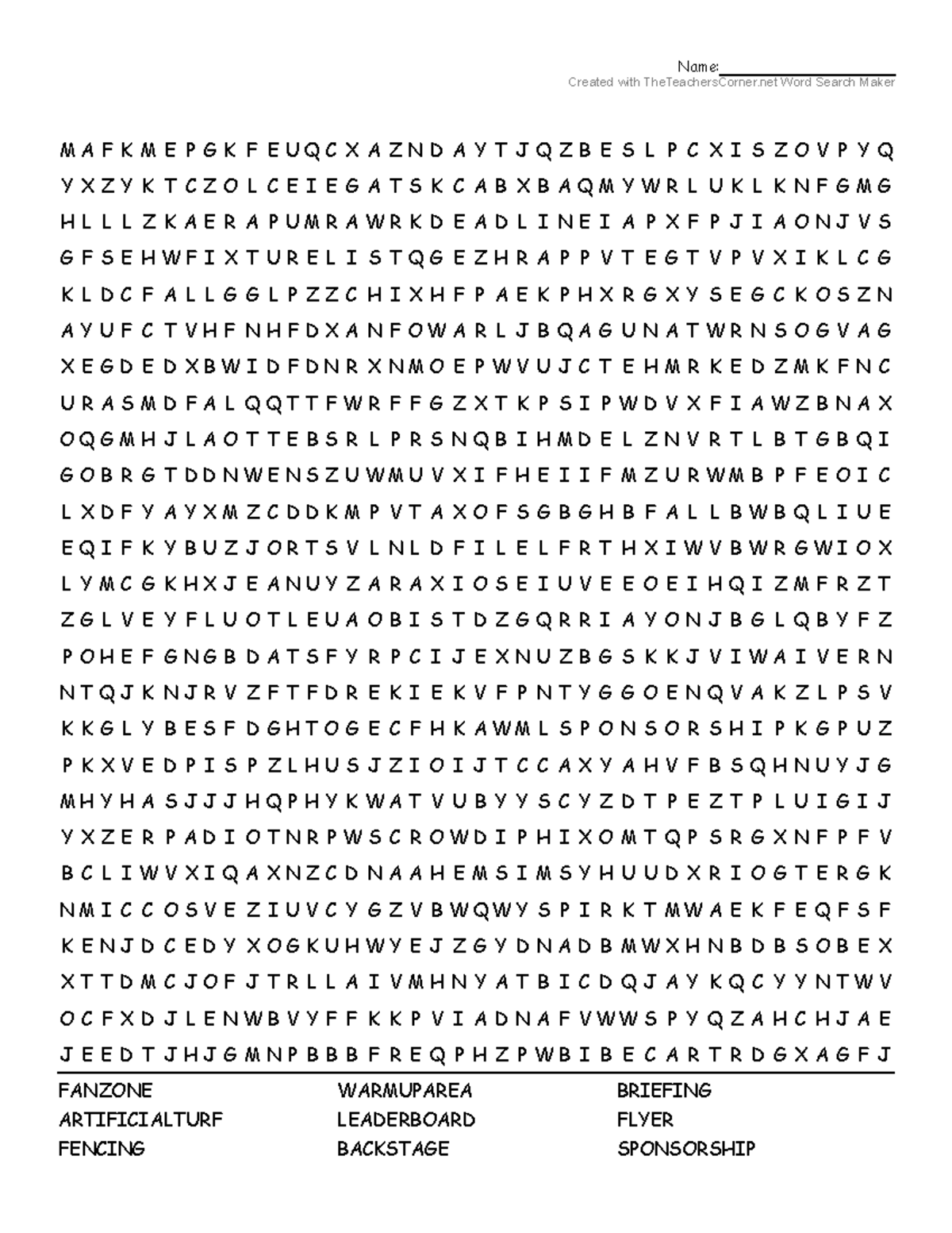 Word Search Puzzle: MA F K M E P G K F E UQ C X A Z N D A Y T J Q Z B E ...