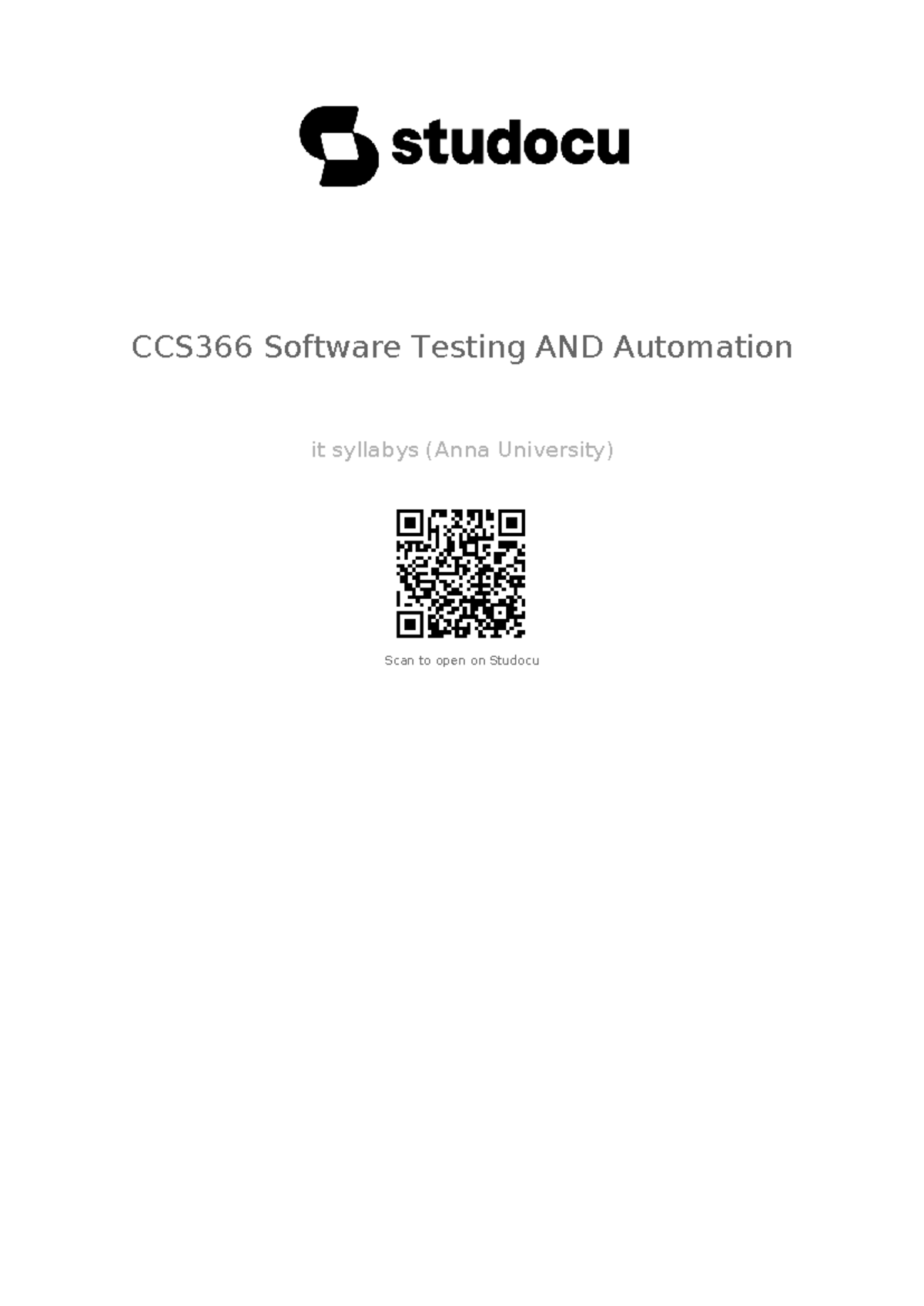 CCS366 Software Testing & Automation Syllabus (Anna University) - Studocu