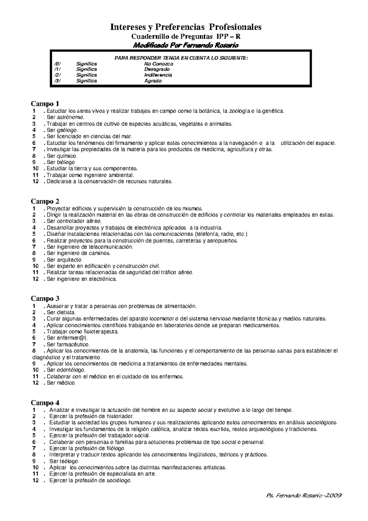 Cuadernillo de Preguntas sobre Intereses y Preferencias Profesionales ...
