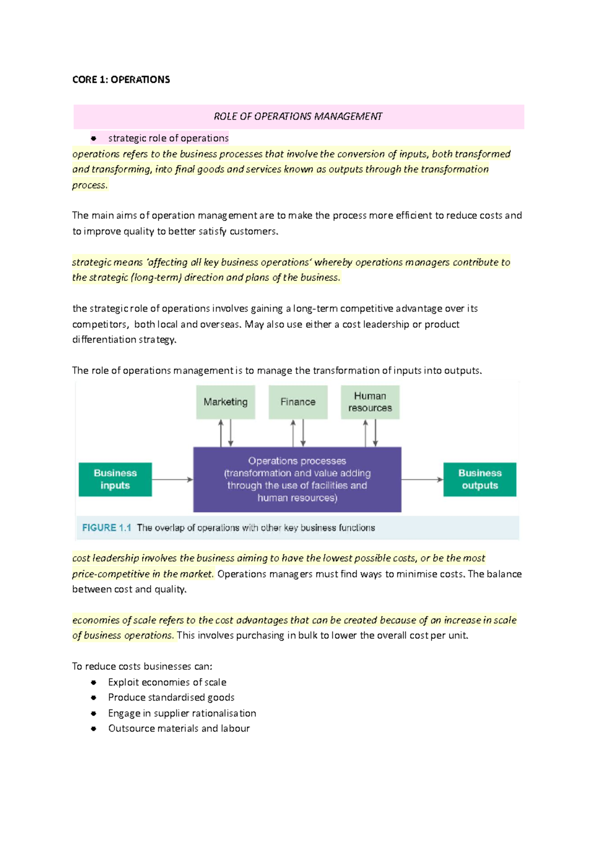 Core-1-operations - HSC NOTES - CORE 1: OPERATIONS ROLE OF OPERATIONS ...