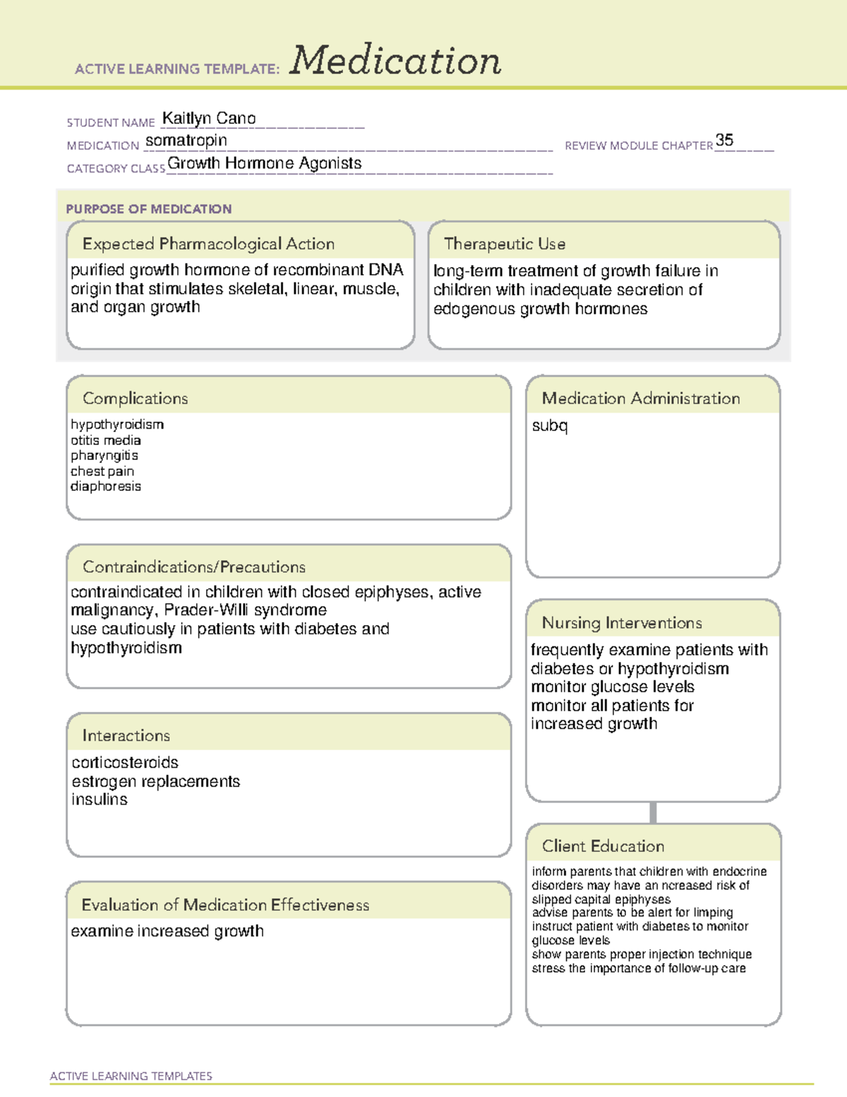 Somatropin (Growth Hormone) Active Learning Template - Studocu