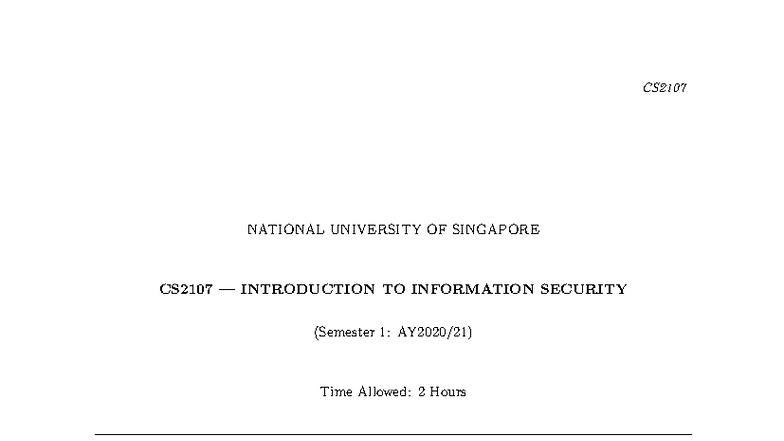 CS2107 2122 Sem1 A - Introduction to Info Security Exam - Studocu