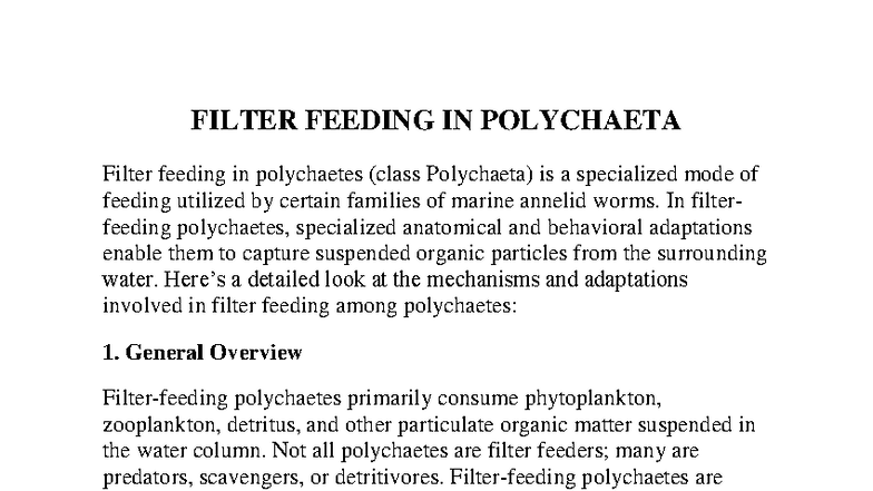 Filter Feeding IN Polychaeta Mollusca & Echinodermata - FILTER FEEDING ...