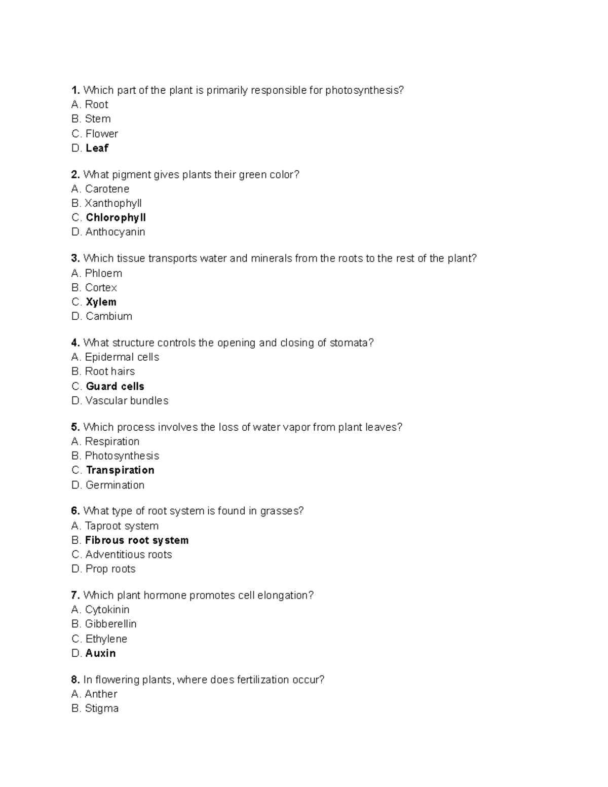 Basic Botany Quizzer - Quiz Notes for Botany 101 - Studocu