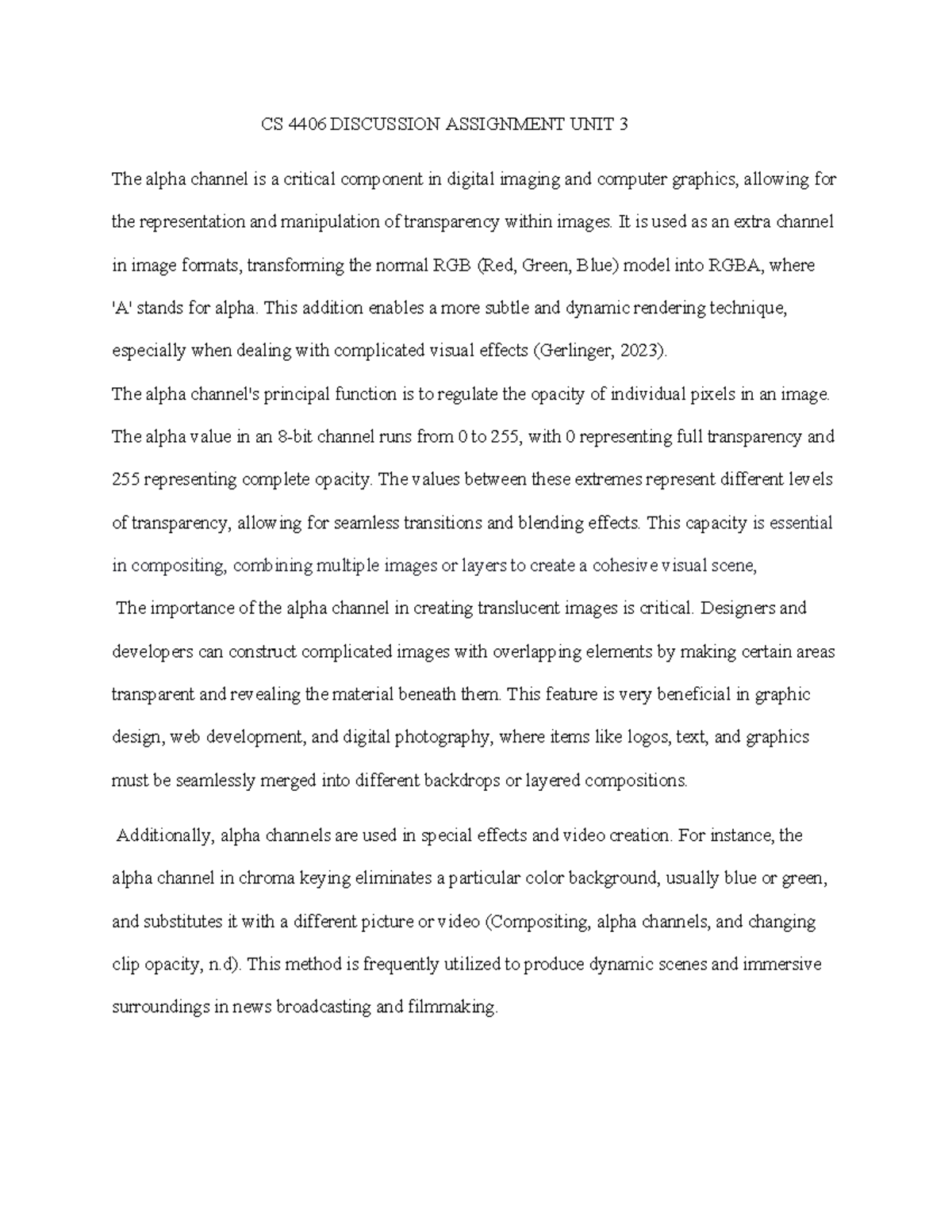 CS 4406 Discussion Assignment Unit 3: Understanding the Alpha Channel - Studocu