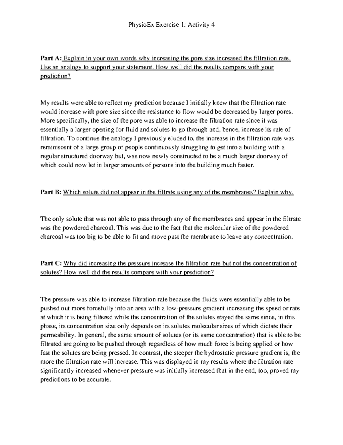 PhysioEx SC Exercise 1: Activity 4 Review - Filtration Insights - Studocu