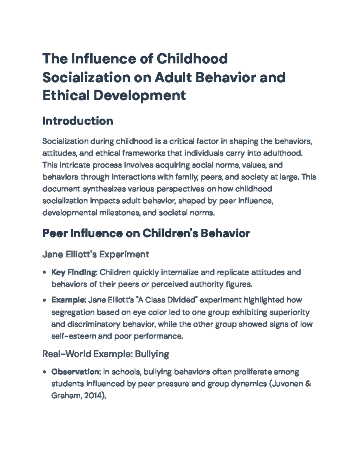 Childhood Socialization and Its Impact on Adult Ethics (PSY101) - Studocu