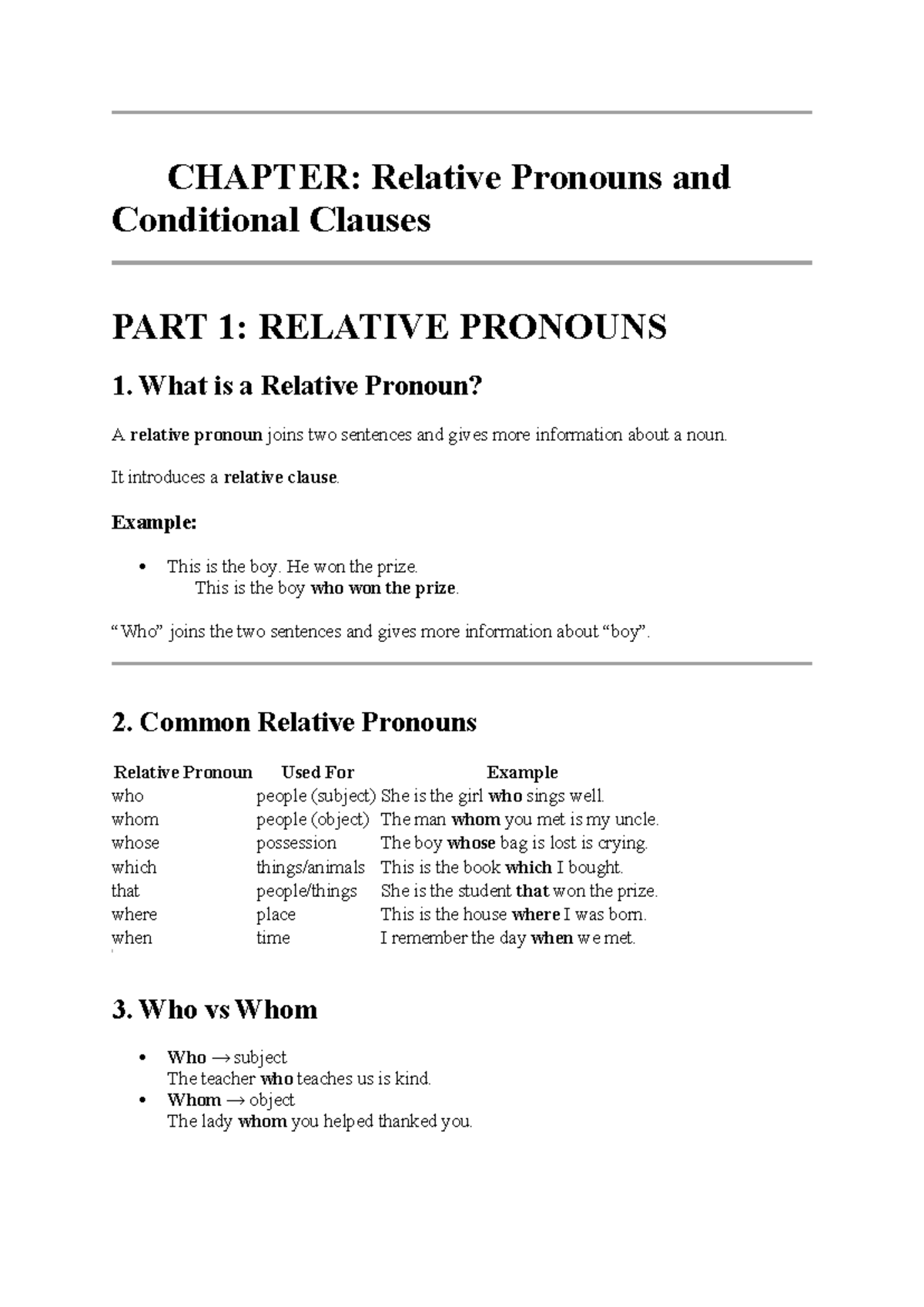CHAPTER: Relative Pronouns and Conditional Clauses (ENG101) - Studocu
