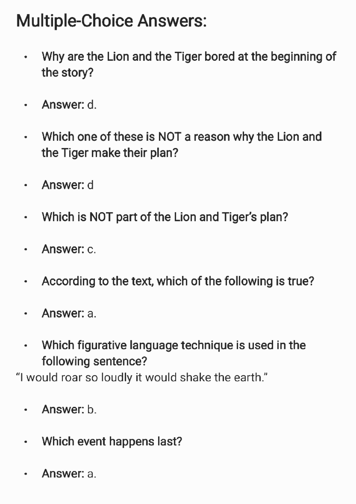 Ingles - Lion and Tiger Analysis Quiz Answers and Insights - Studocu