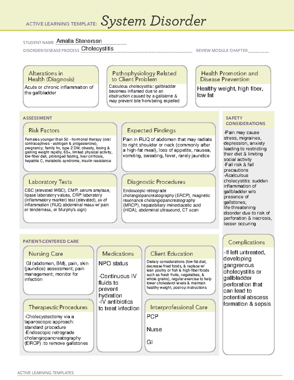 System Disorder - Cholecystitis - ACTIVE LEARNING TEMPLATES System ...
