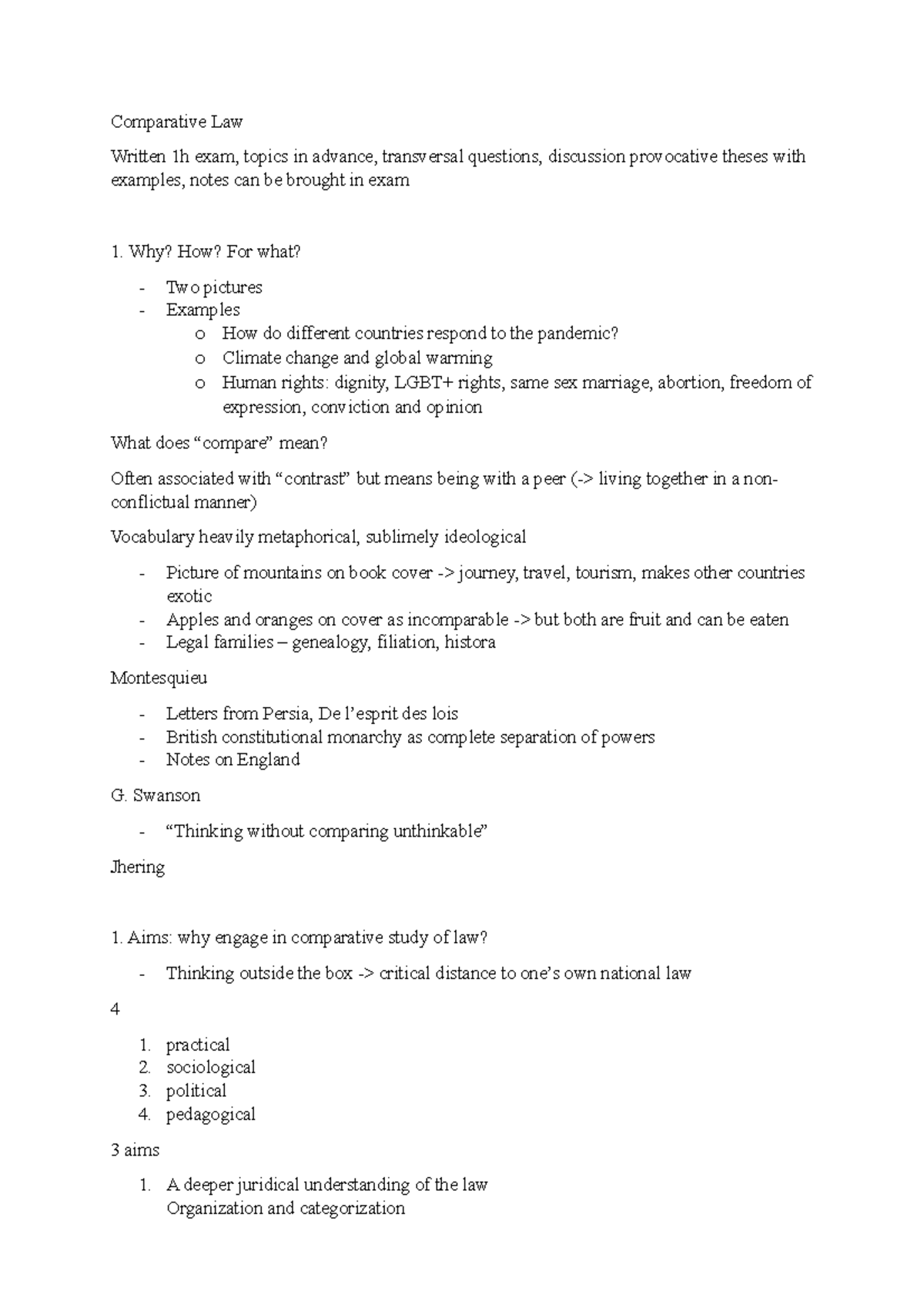 Comparative Law - Comparative Law Written 1h exam, topics in advance ...