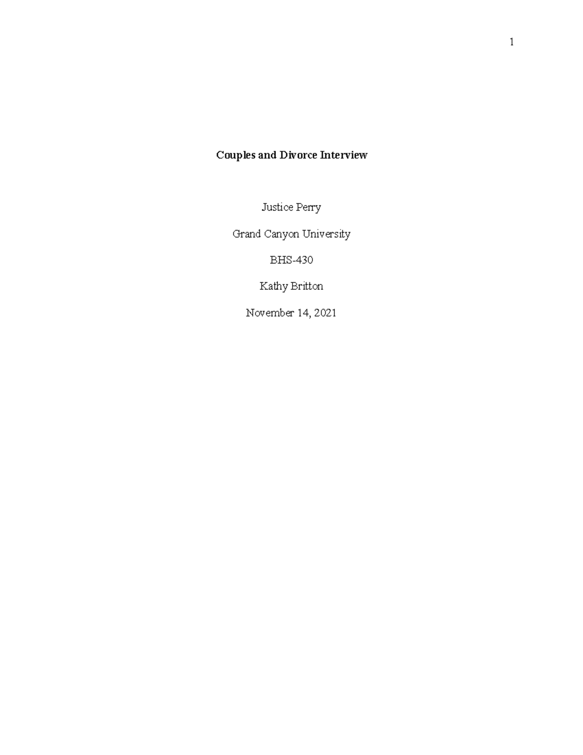 BHS- Couples and Divorce: An Interview Analysis and Insights - Studocu