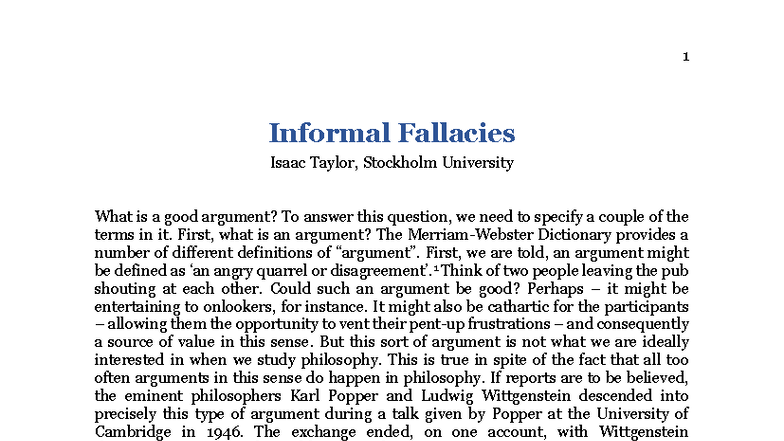 1 Informal Fallacies: Understanding Argument Flaws in Philosophy - Studocu