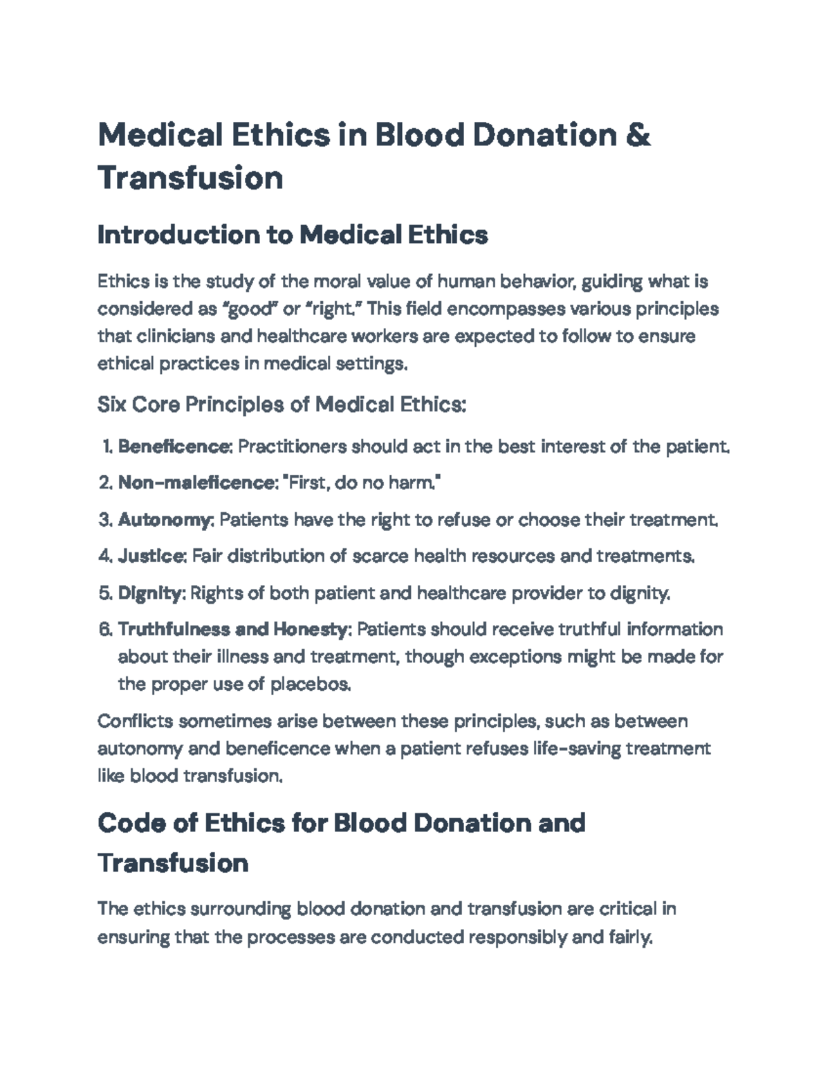 Medical Ethics in Blood Donation & Transfusion: Key Principles ...