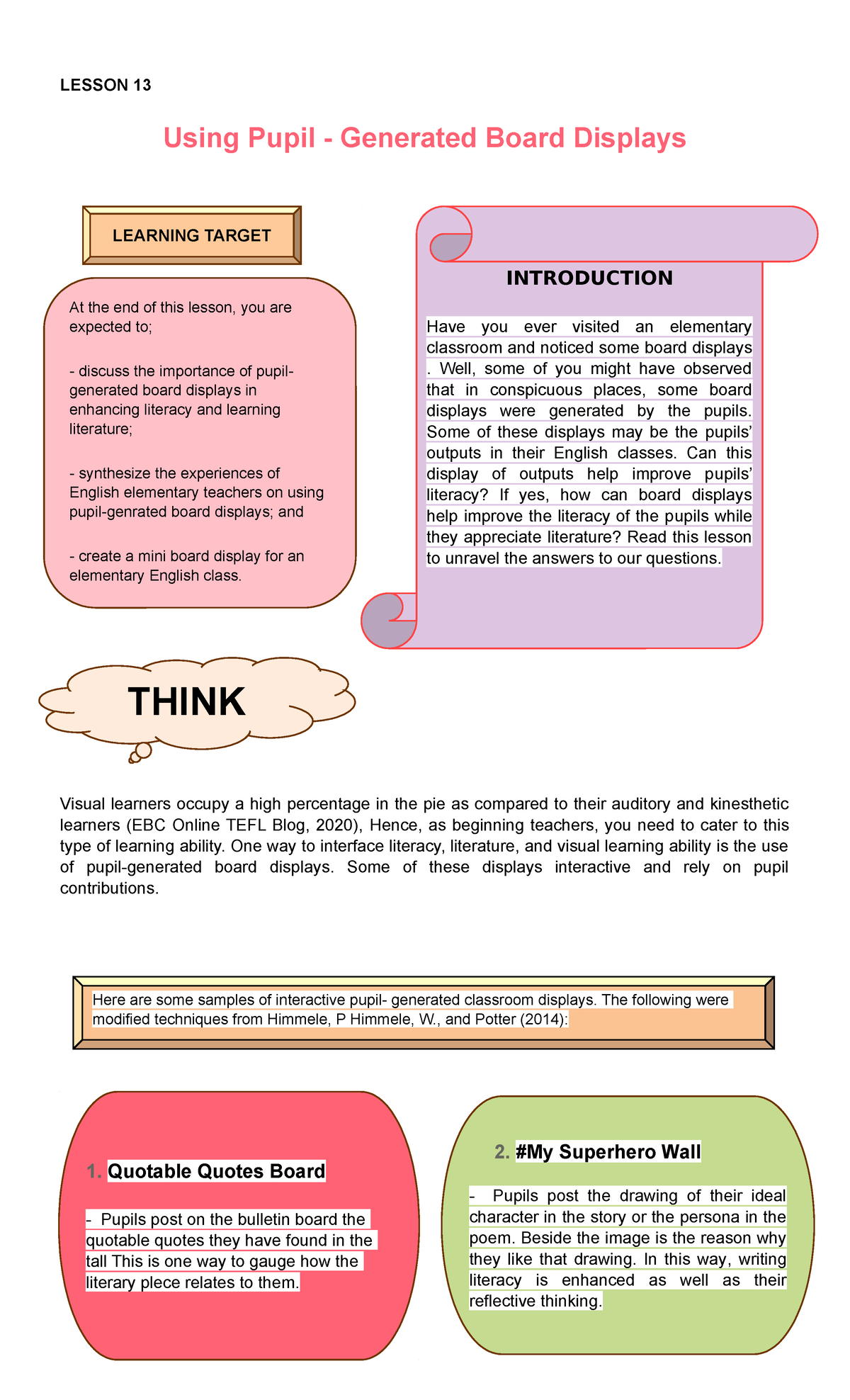 Lesson 1: Pupil-Generated Board Displays for Literacy Engagement - Studocu