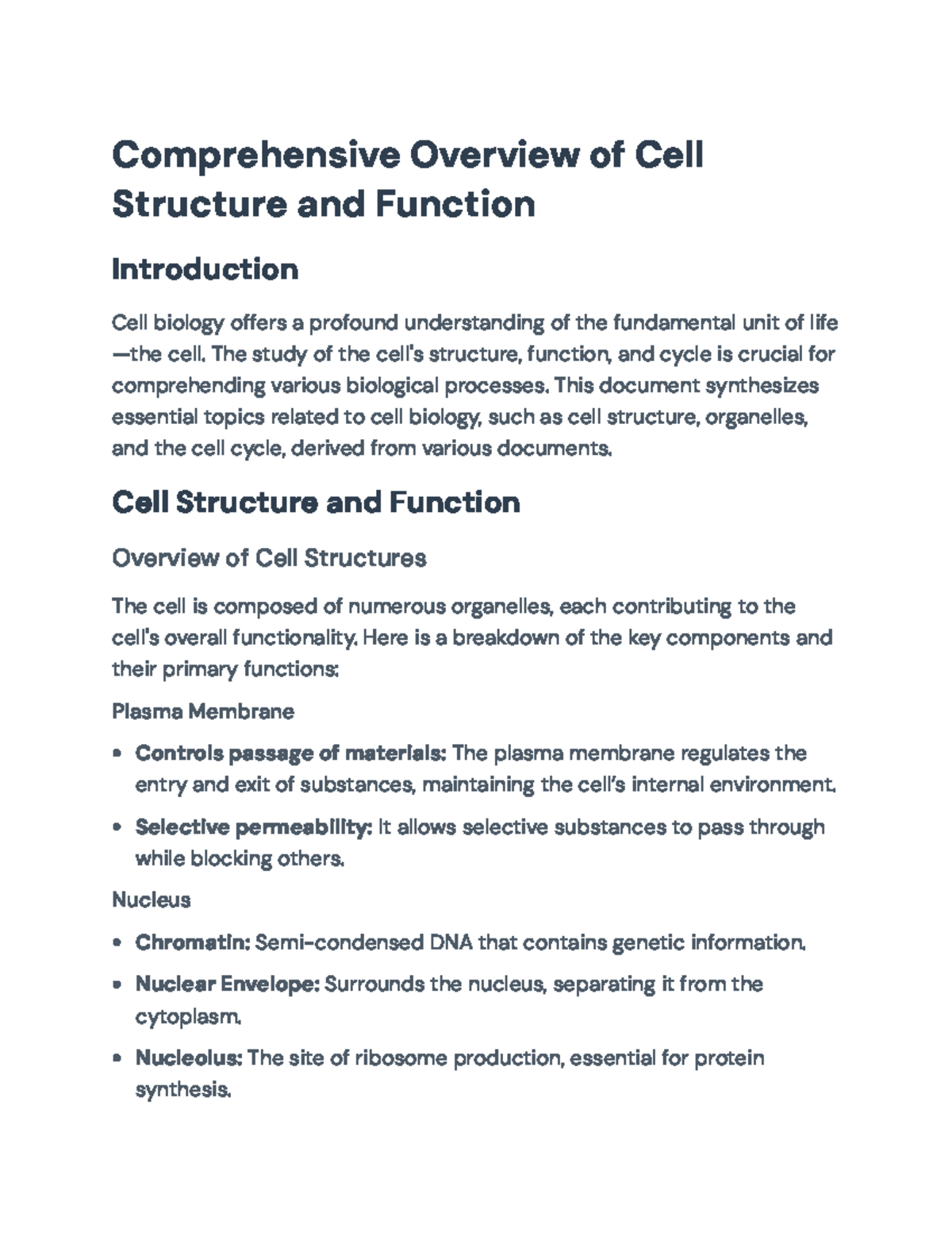 Comprehensive Overview of Cell Structure and Cycle - Biology 101 ...