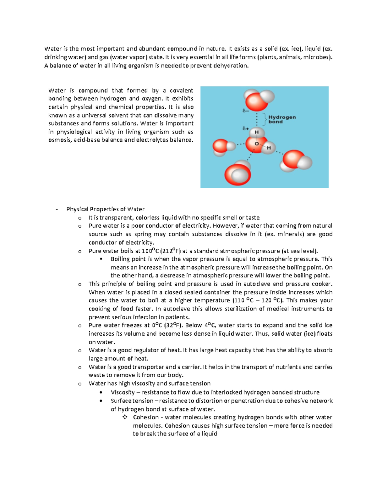 Module 1 Topic 1: The Essential Role and Properties of Water - Studocu