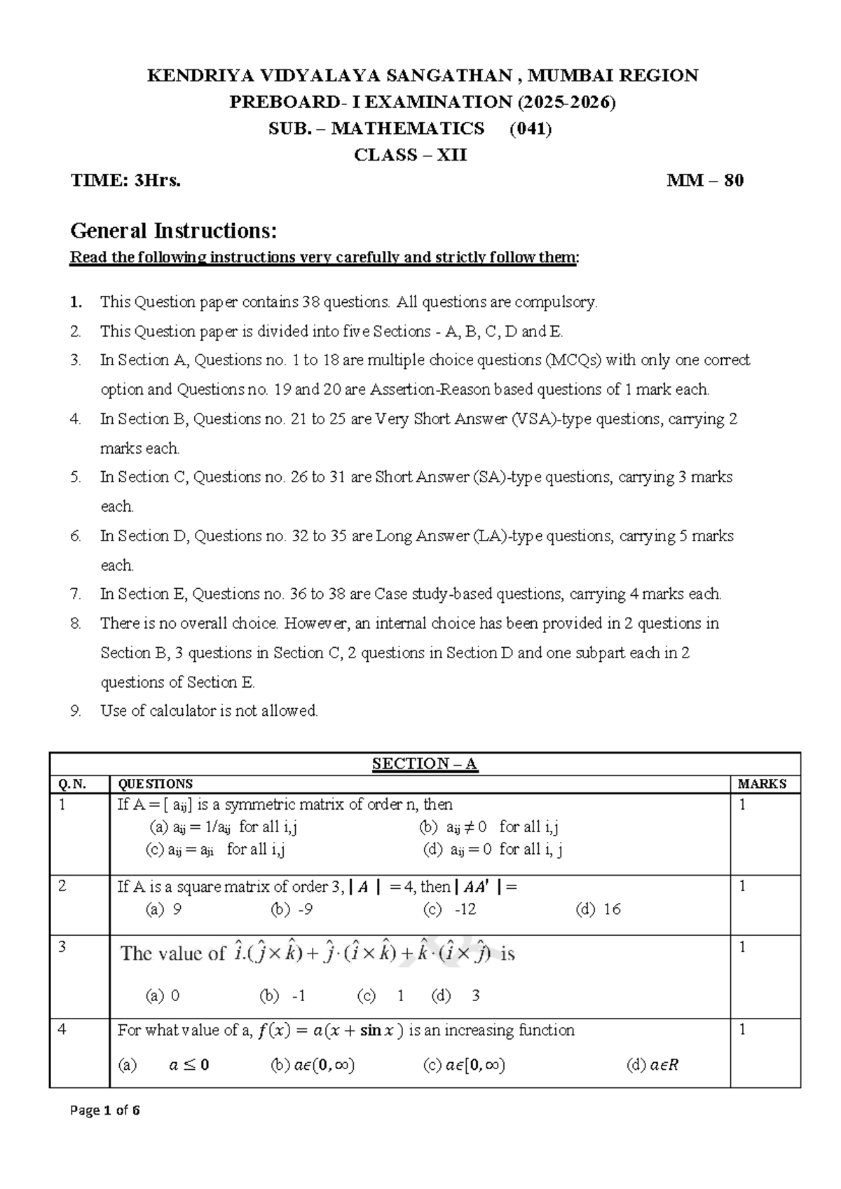 Mathematics (041) Class XII Examination Paper - Mumbai Region - Studocu