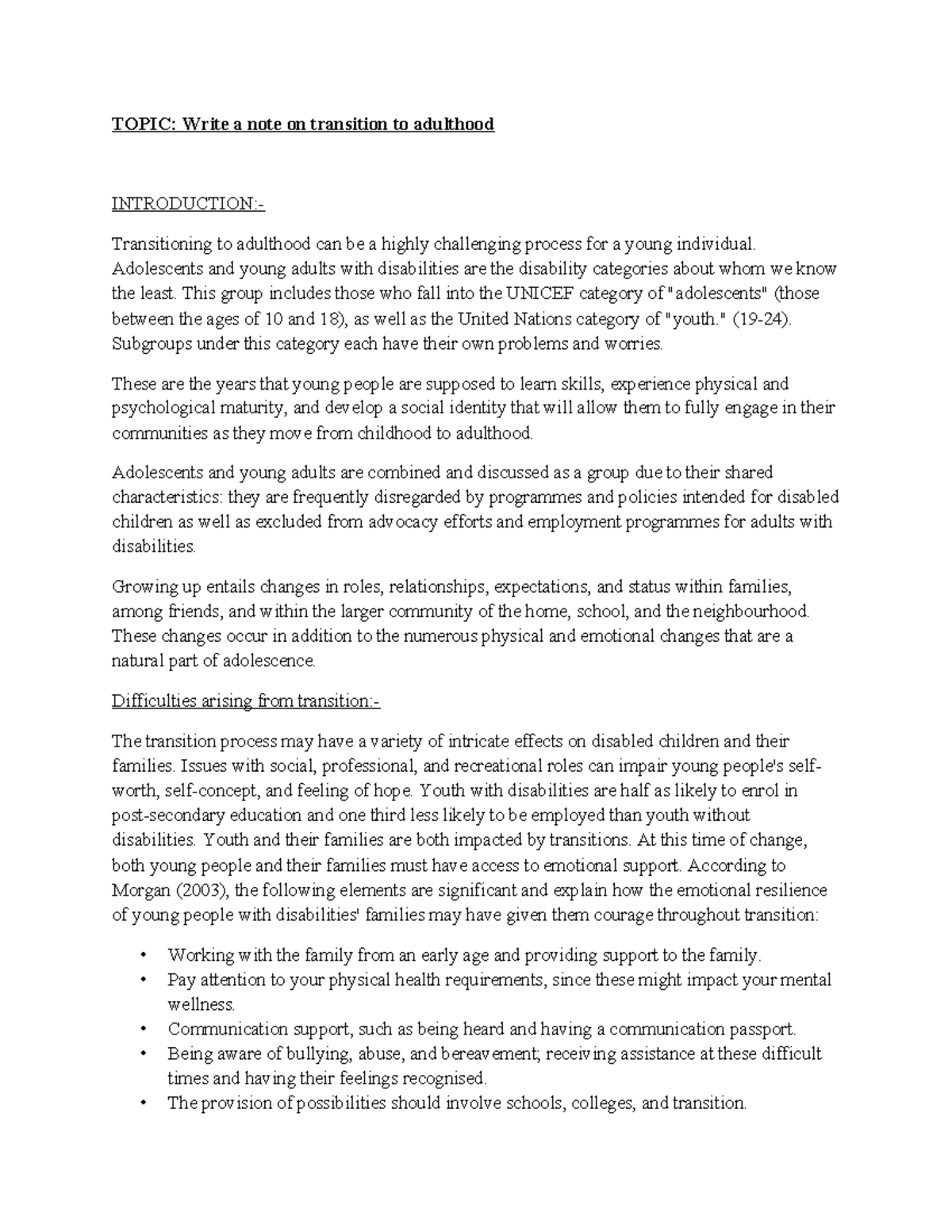 Transition to Adulthood: Challenges for Disabled Youth and Families ...