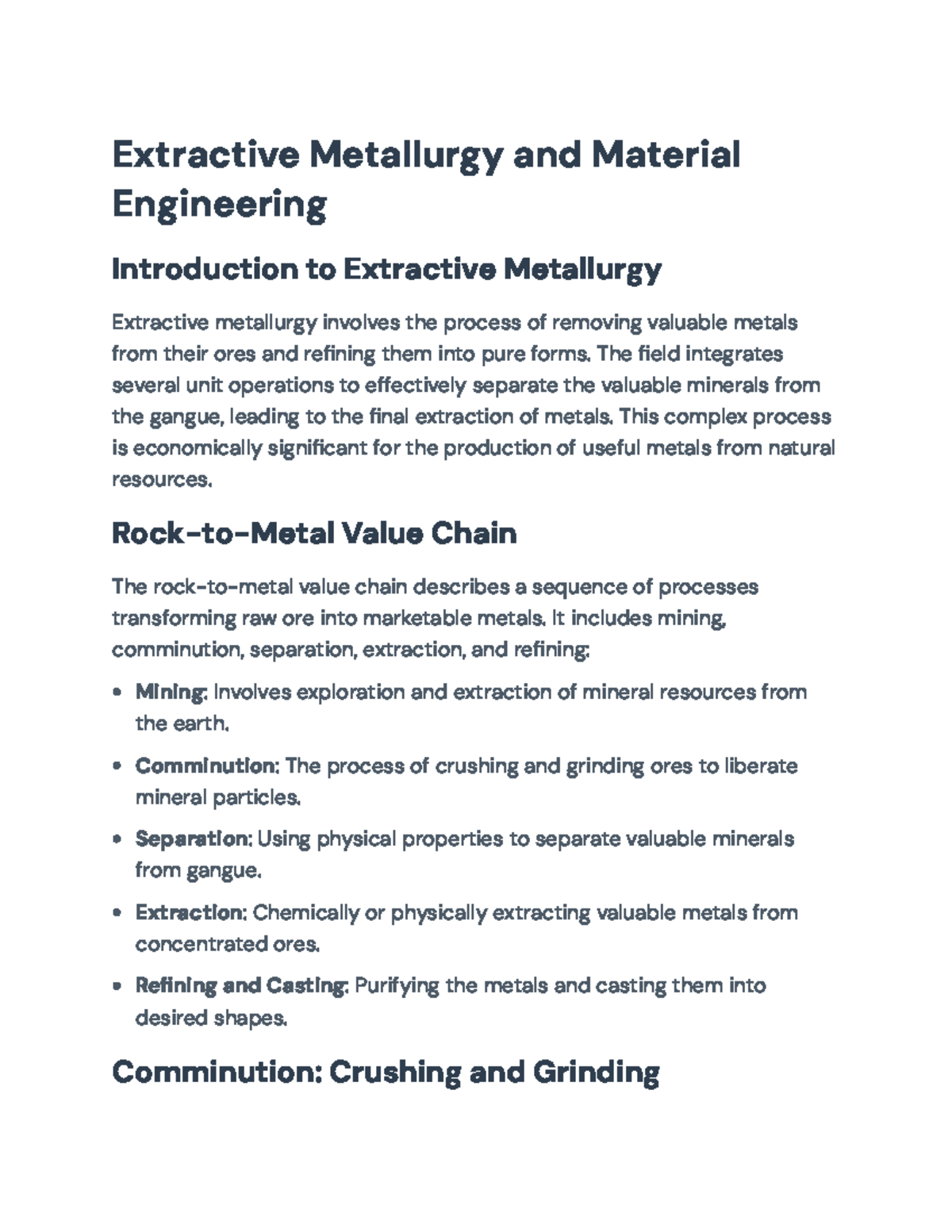 Extractive Metallurgy and Engineering: Processes and Techniques ...