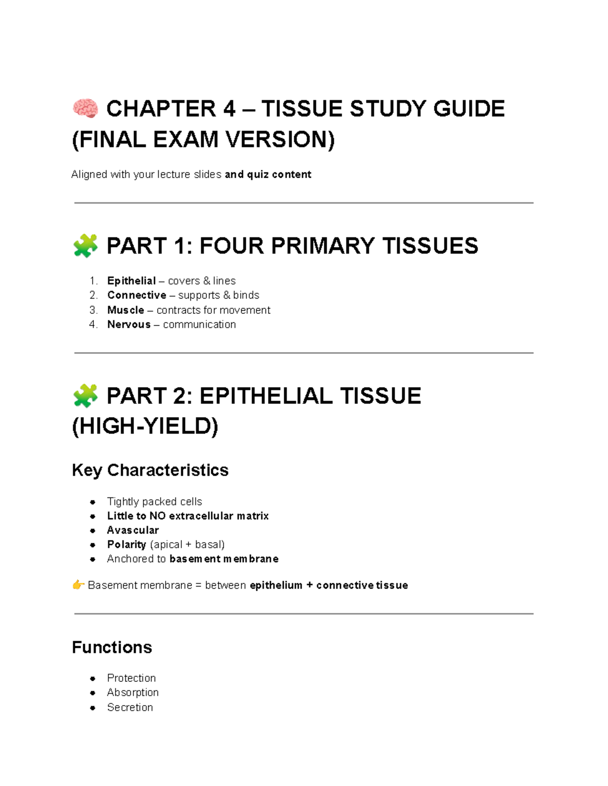 CH 4 TISSUE STUDY GUIDE (FINAL EXAM VERSION) - LECTURE NOTES - Studocu